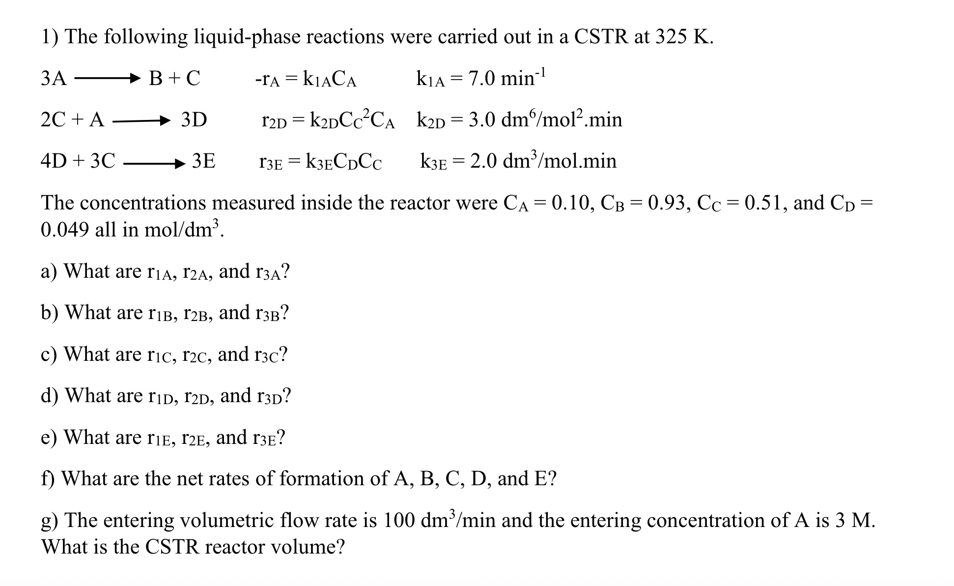 Solved The following liquid-phase reactions were carried out | Chegg.com