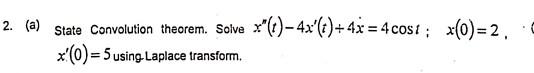 Solved 2. (a) State Convolution theorem. Solve x"(t)- | Chegg.com