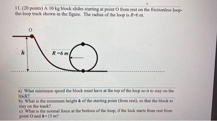 Solved 11. (20 points) A 10 kg block slides starting at | Chegg.com