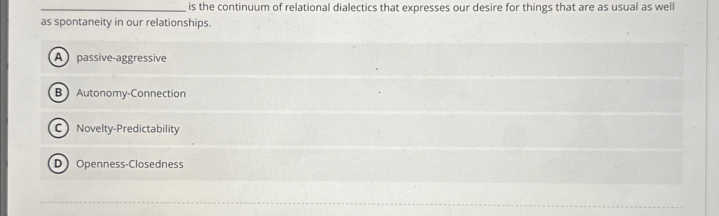 Solved q, ﻿is the continuum of relational dialectics that | Chegg.com