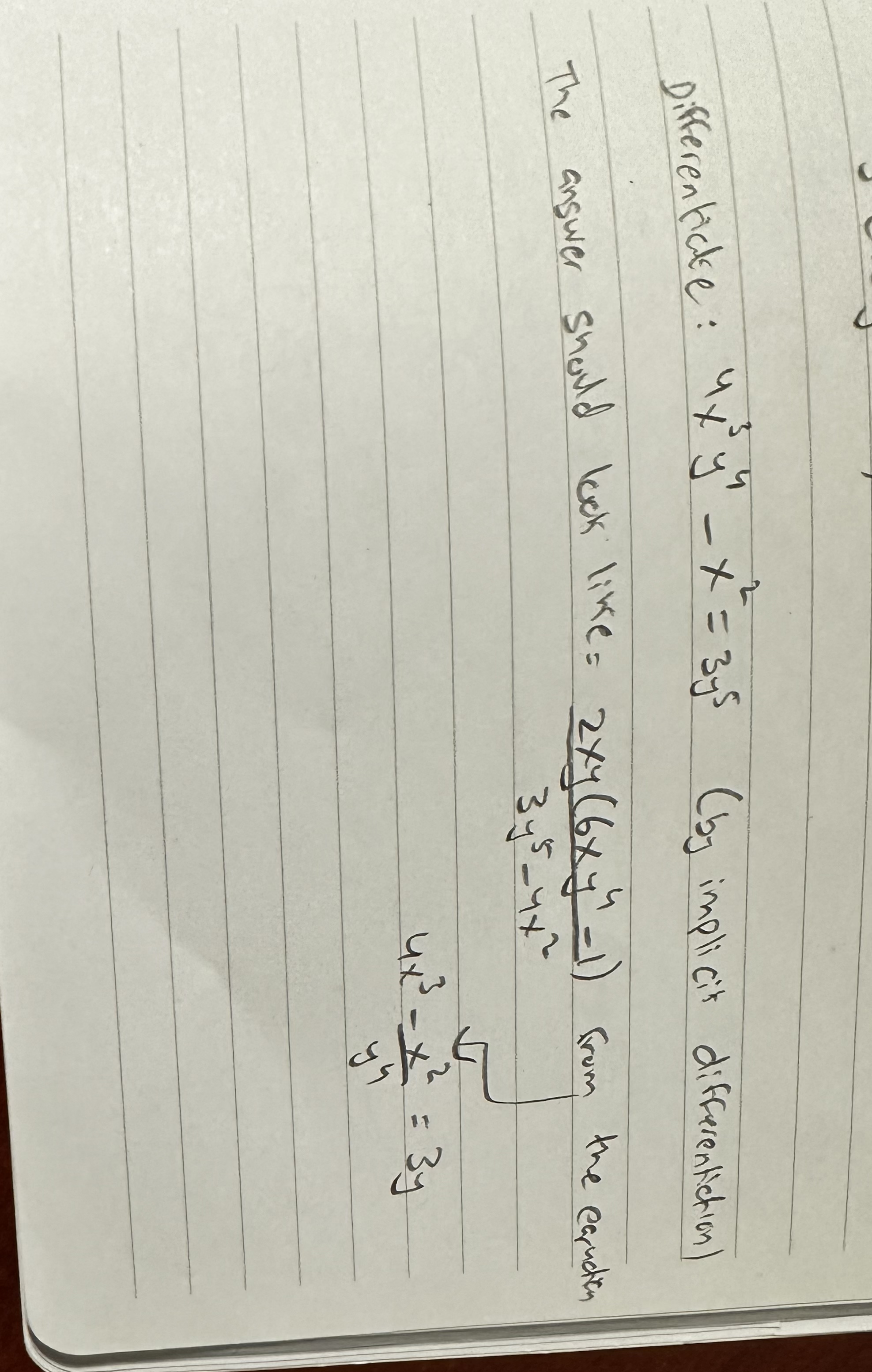 Solved Differentiate: 4x3y4-x2=3y5, (by implicit | Chegg.com