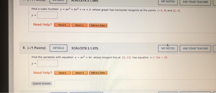Solved MY NOTES ASK YOUR TEACHER Find a cubic function y = | Chegg.com