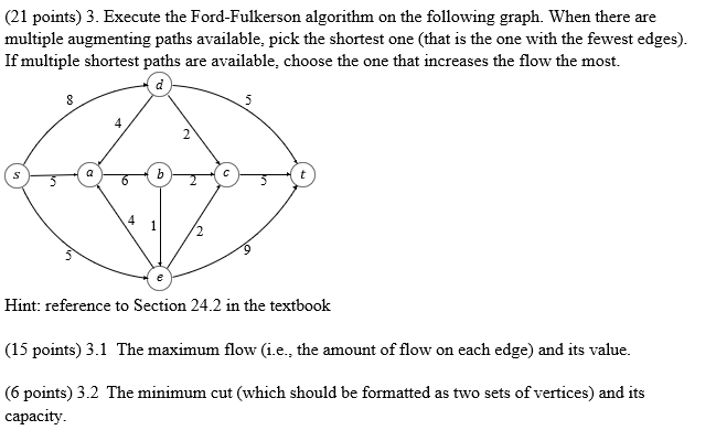 Solved (21 points) 3. Execute the Ford-Fulkerson algorithm | Chegg.com Solved (21 points) 3. Execute the Ford-Fulkerson algorithm | Chegg.com