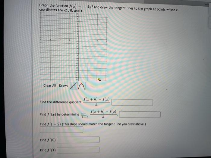 Solved Graph the function f(x) = - 4x2 and draw the tangent | Chegg.com