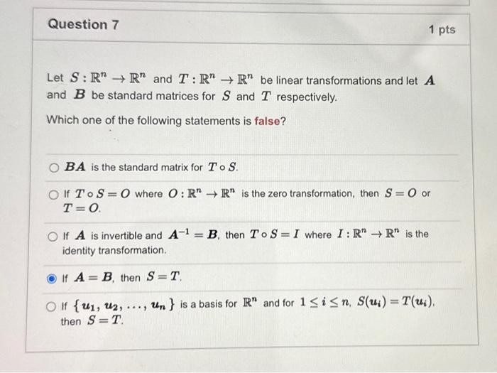 Solved Let S:Rn→Rn and T:Rn→Rn be linear transformations and | Chegg.com
