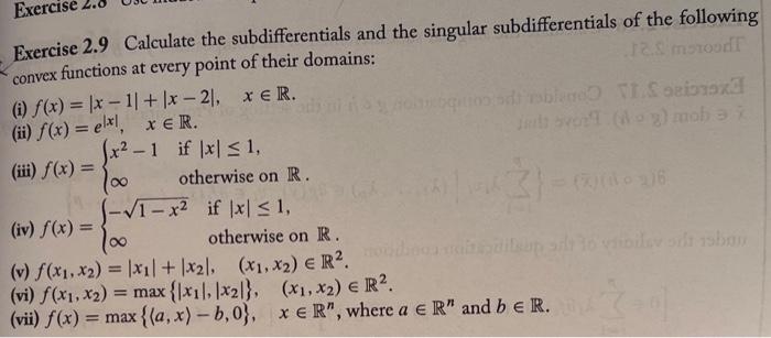 Solved Exercise 2.9 Calculate the subdifferentials and the | Chegg.com