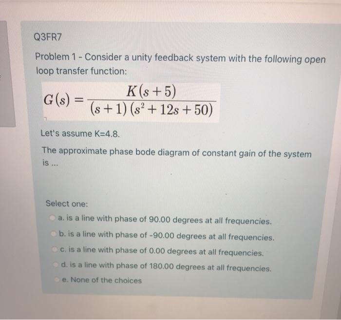 Solved Q3FR1 Problem 1 The open loop transfer function of a | Chegg.com