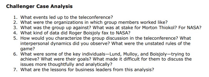 Solved Challenger Case AnalysisWhat events led up to the | Chegg.com