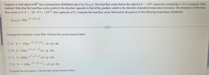 Solved Suppose a solid object in R3 has a temperature | Chegg.com
