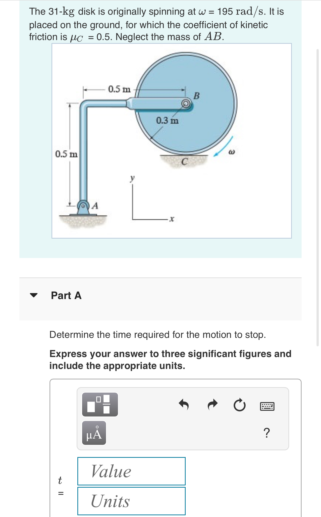 Solved The 31-kg ﻿disk is originally spinning at ω=195rads. | Chegg.com