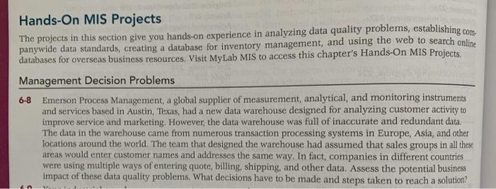 Solved Hands-On MIS Projects The projects in this section | Chegg.com