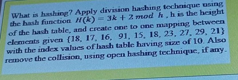 Solved What is hashing? Apply division hashing technique | Chegg.com Solved What is hashing? Apply division hashing technique | Chegg.com