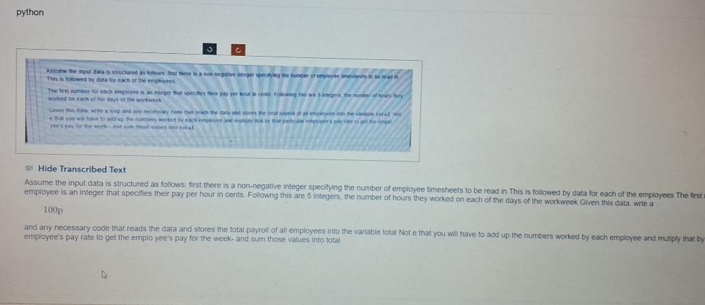 Solved pythonScHide Transcribed TextAssume the input data is | Chegg.com