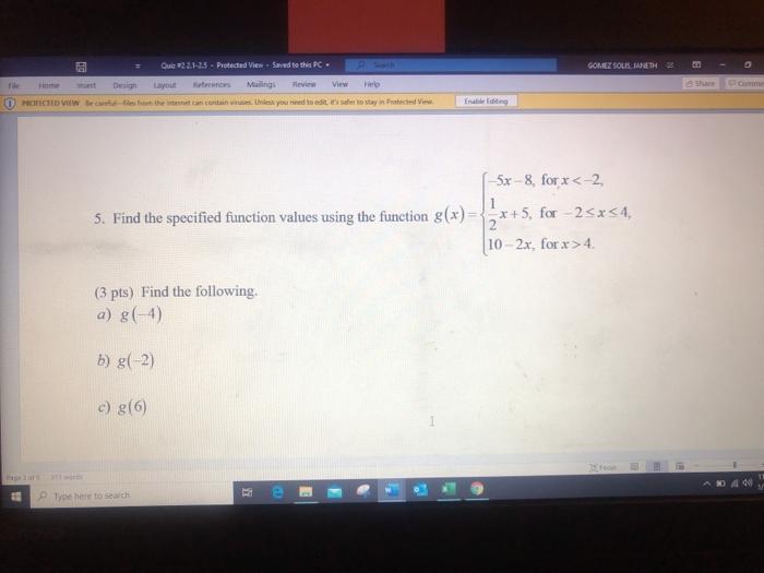 Solved Qu212.5. Protected ViewSaved to the GOMEZ SOLIS | Chegg.com