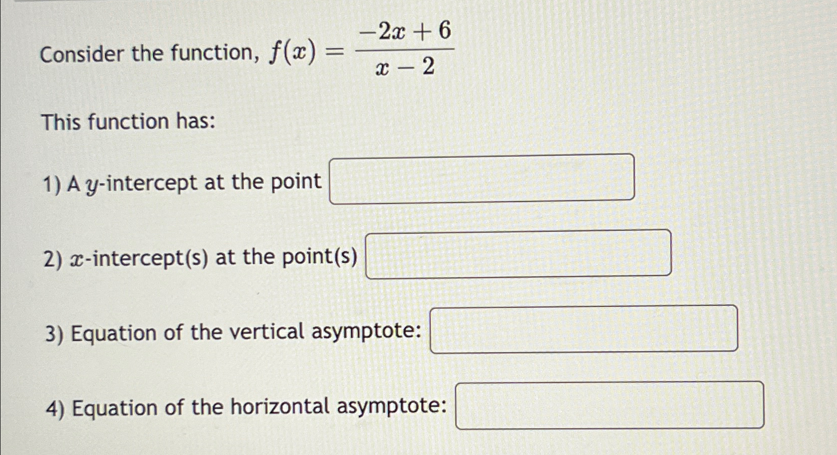 Solved Consider the function, f(x)=-2x+6x-2This function | Chegg.com