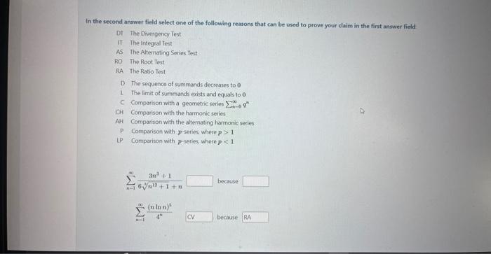 Solved In the second answer field select one of the | Chegg.com