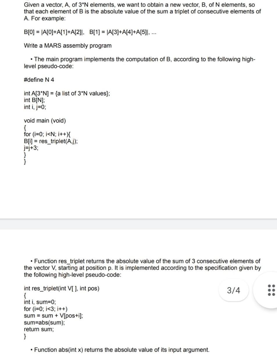 Given a vector, A, of 3*N elements, we want to obtain | Chegg.com