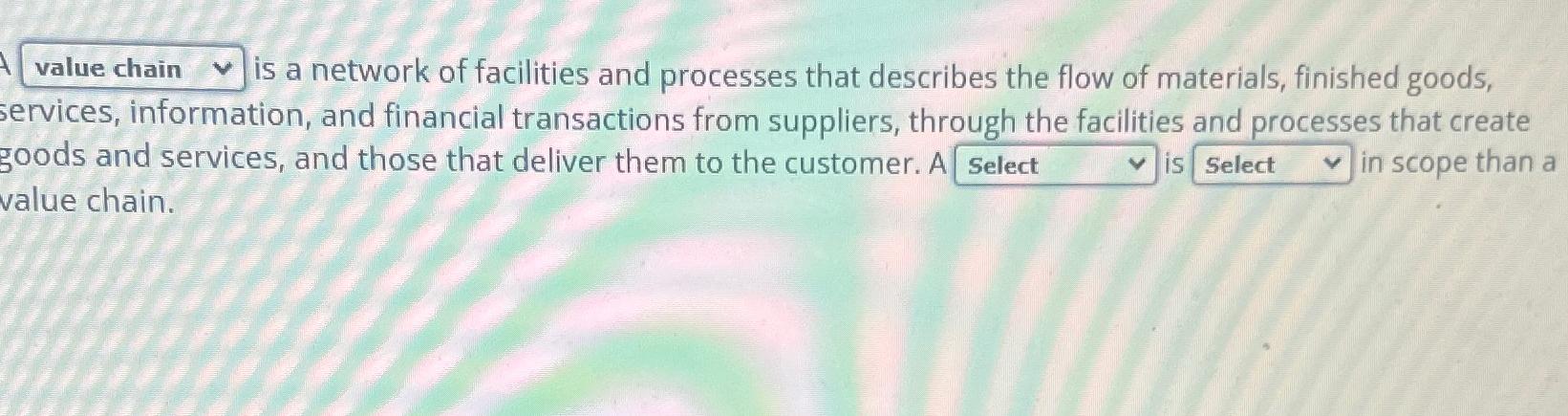 Solved value chain v ﻿is a network of facilities and | Chegg.com