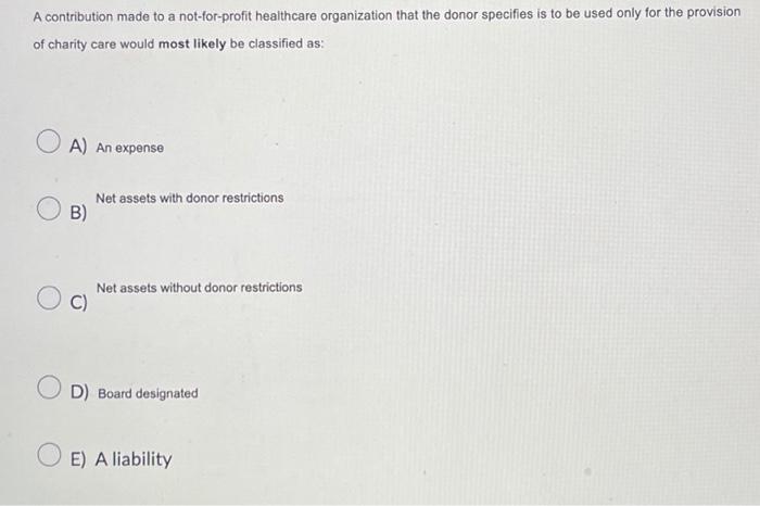 Solved A contribution made to a not-for-profit healthcare | Chegg.com