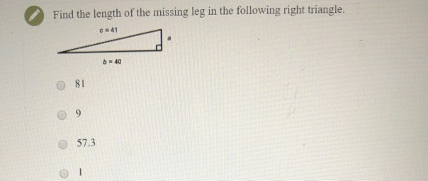 Solved find the length of the missing leg in the following | Chegg.com