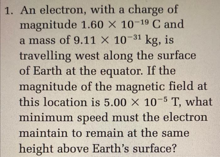 Solved 1. An electron, with a charge of magnitude | Chegg.com
