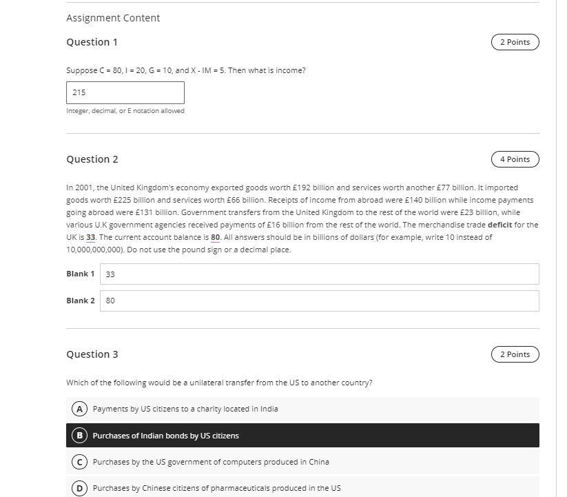 Solved Assignment ContentQuestion 1Suppose C=80,1=20,G=10, | Chegg.com