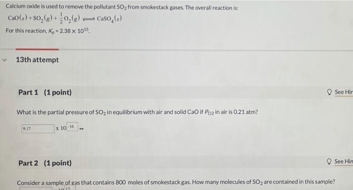 Solved Calciumoxide is used to remove the pollutant So, from | Chegg.com