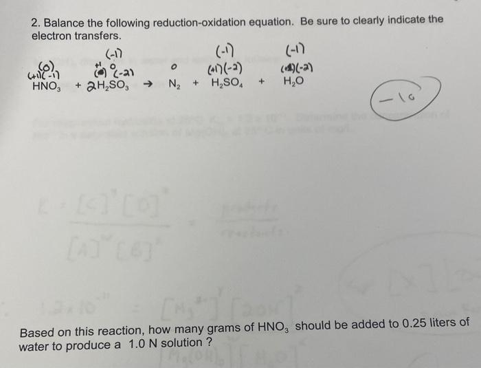Solved 2. Balance the following reduction-oxidation | Chegg.com