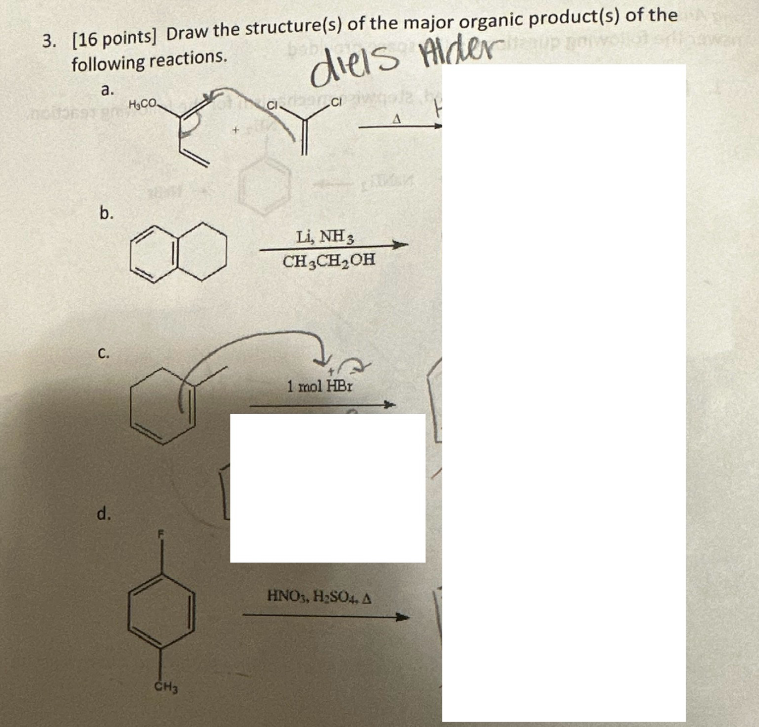 Solved [16 ﻿points] ﻿Draw the structure(s) ﻿of the major | Chegg.com