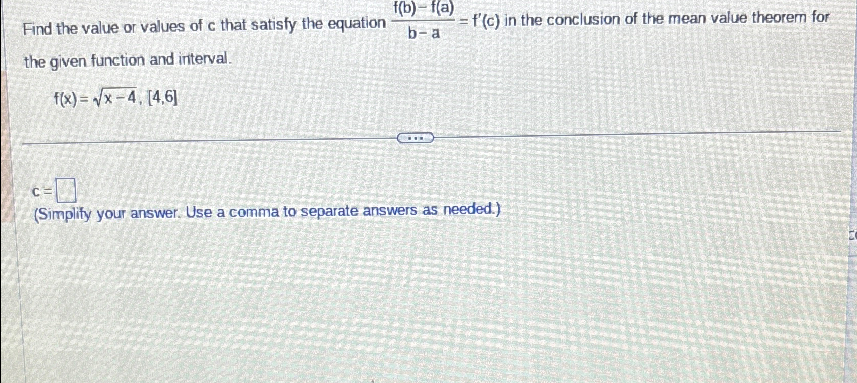 Solved Find the value or values of c ﻿that satisfy the | Chegg.com