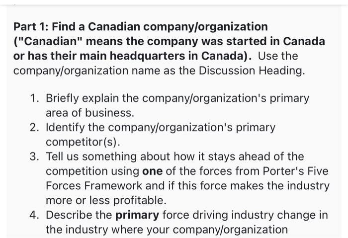 Solved Part 1: Find a Canadian company/organization | Chegg.com