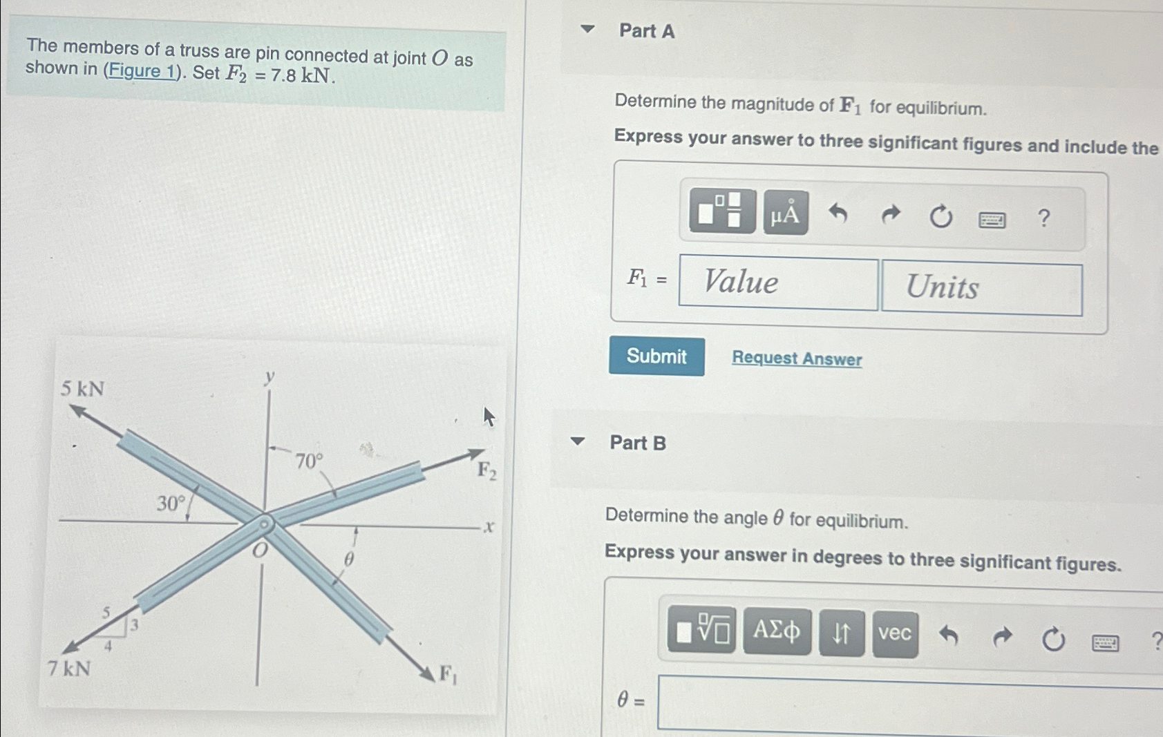 Solved The members of a truss are pin connected at joint O | Chegg.com