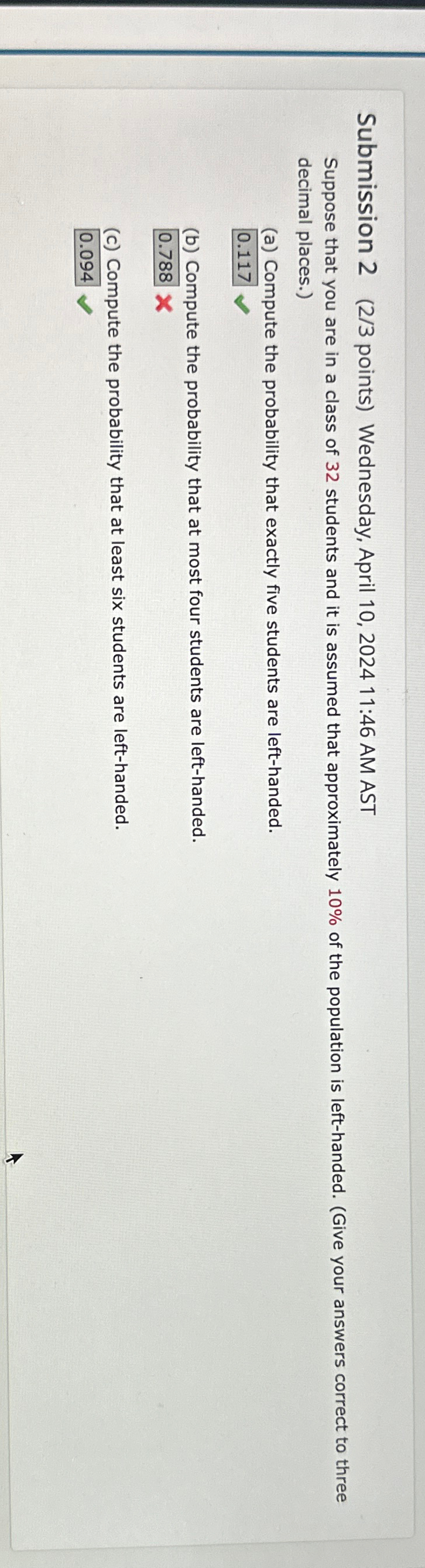 Solved Submission 2 (2/3 ﻿points) ﻿Wednesday, April | Chegg.com