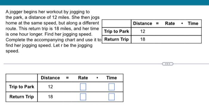 Solved A jogger begins her workout by jogging to the park, a | Chegg.com