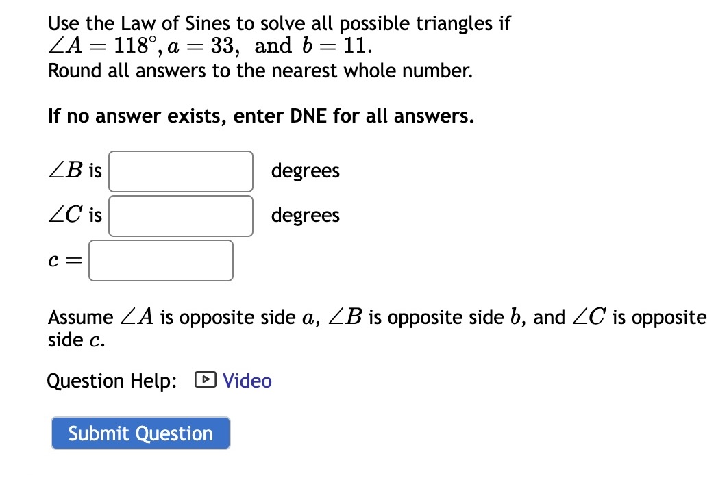 Solved Use the Law of Sines to solve all possible triangles | Chegg.com