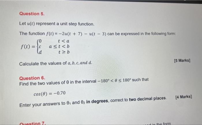 Solved Let u(t) represent a unit step function. The function | Chegg.com