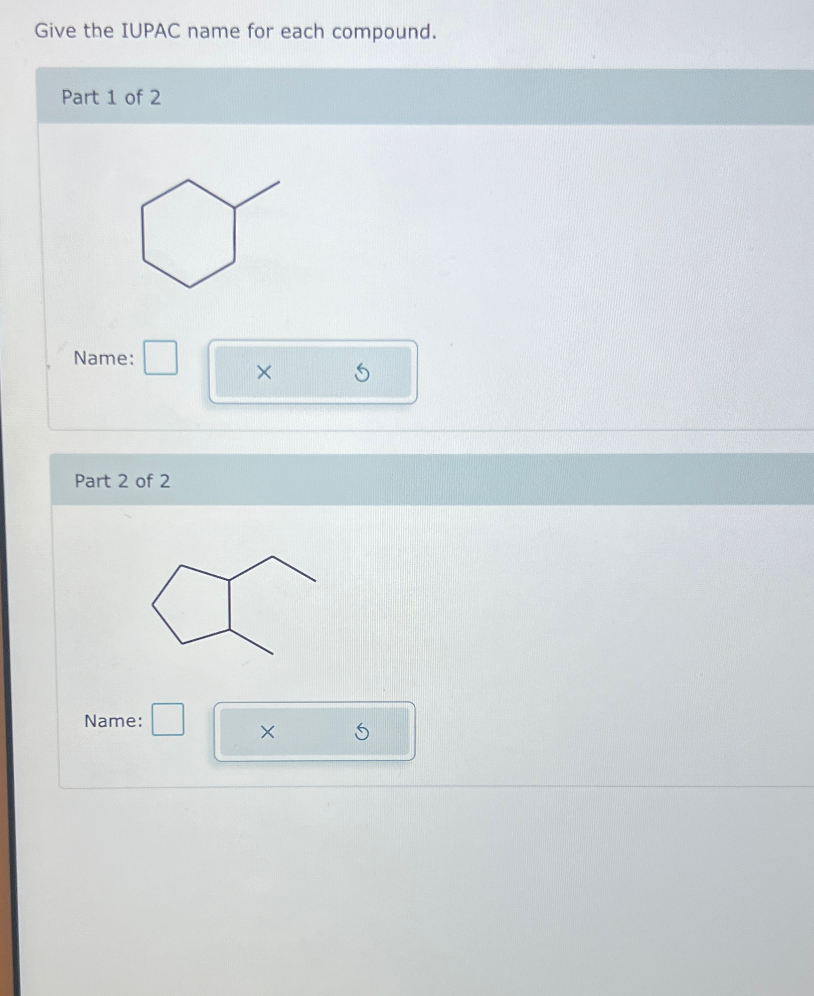 Solved Give the IUPAC name for each compound.Part 1 ﻿of | Chegg.com