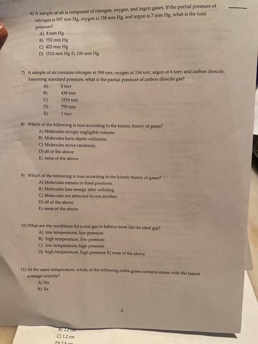 Solved 6) A sample of air is composed of nitrogen, oxygen, | Chegg.com