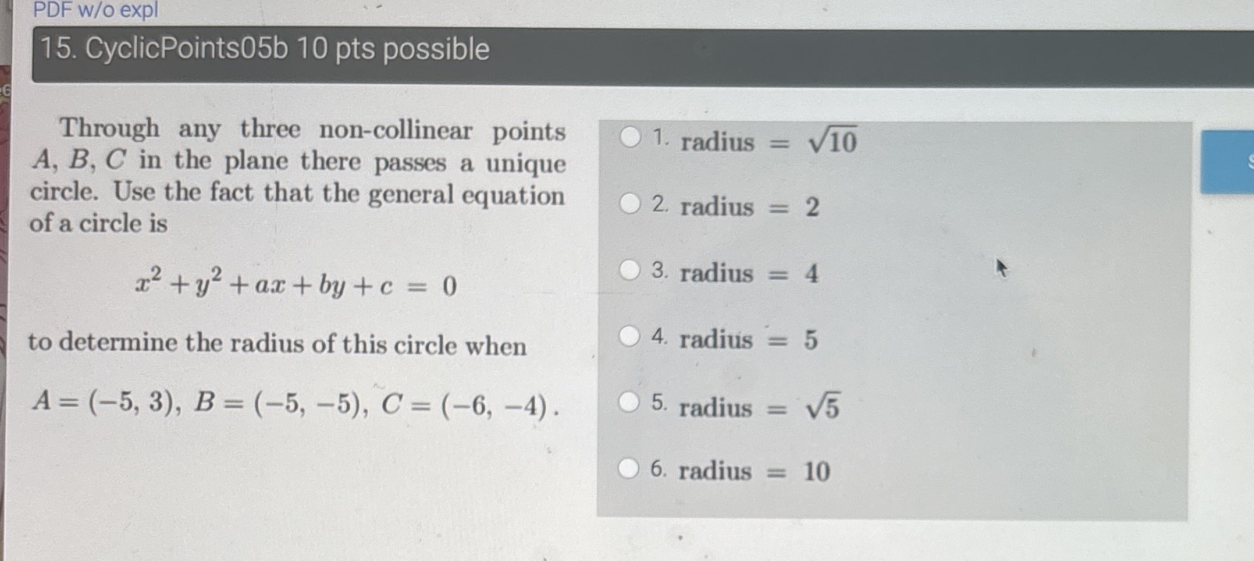 Solved PDF w/o expl15. ﻿CyclicPoints05b 10 ﻿pts | Chegg.com