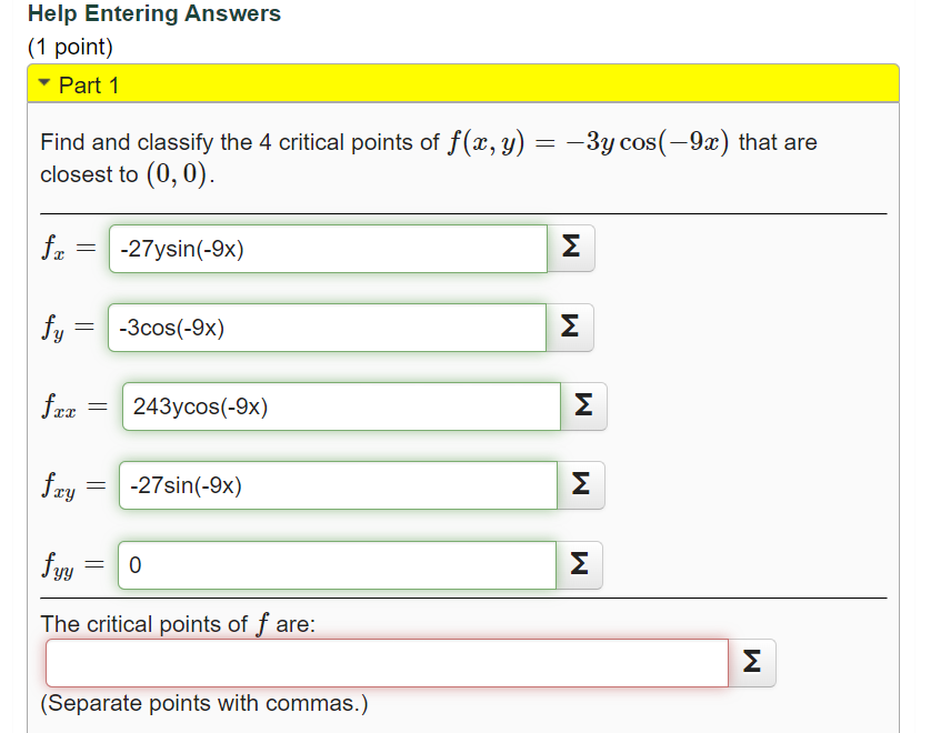 Solved (1 ﻿point)Part 1Find and classify the 4 ﻿critical | Chegg.com