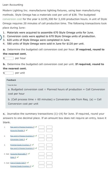 Solved Lean Accounting Modern Lighting Inc. manufactures | Chegg.com