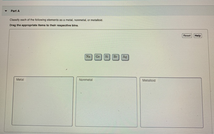 Solved Part A Classily each of the following elements as a | Chegg.com Solved Part A Classily each of the following elements as a | Chegg.com