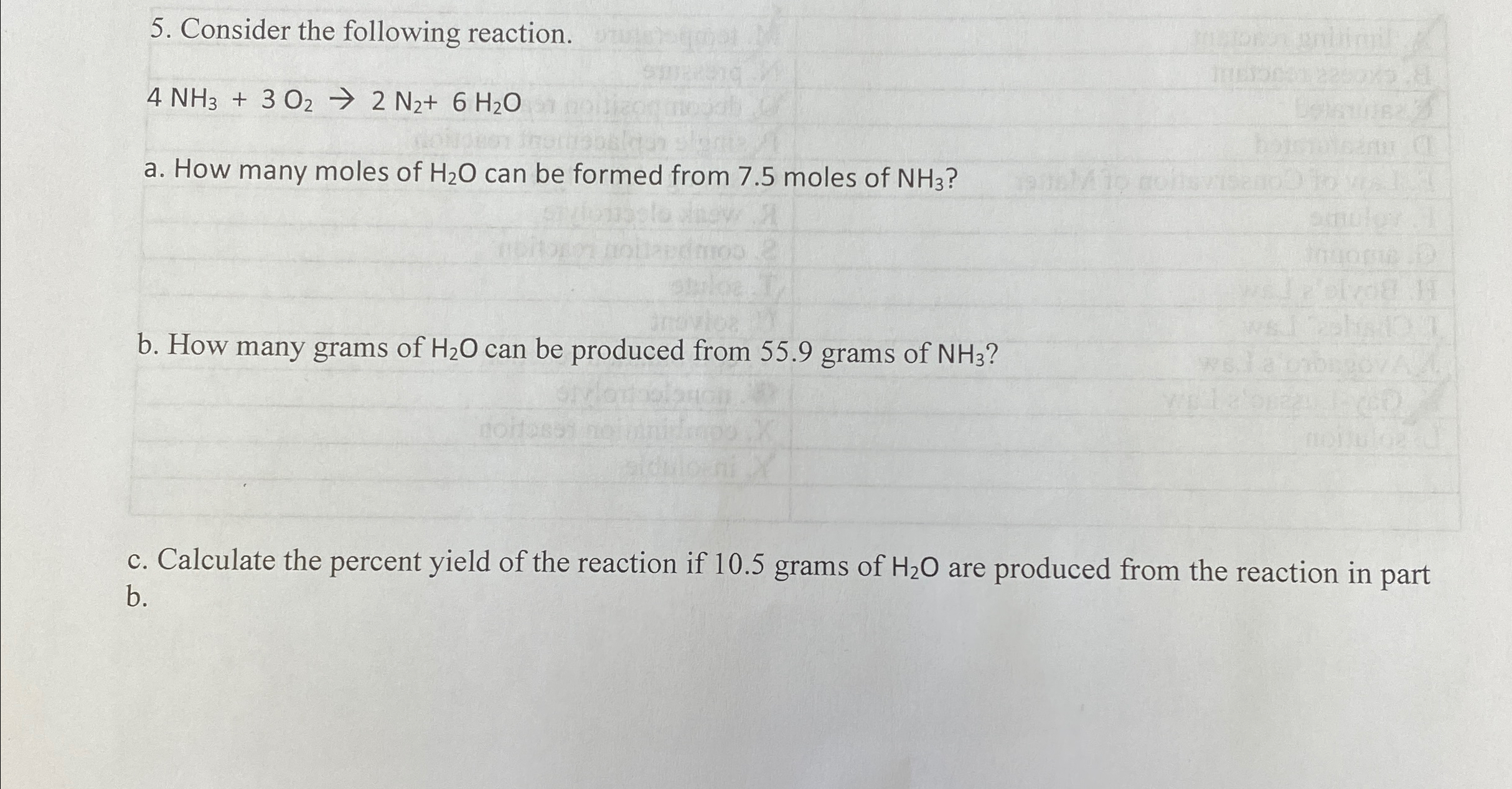 Solved Consider the following reaction.4NH3+3O2→2N2+6H2Oa. | Chegg.com