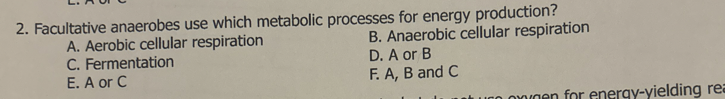 Solved Facultative anaerobes use which metabolic processes | Chegg.com