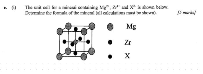 e. (i) The unit cell for a mineral containing Mg2+, | Chegg.com