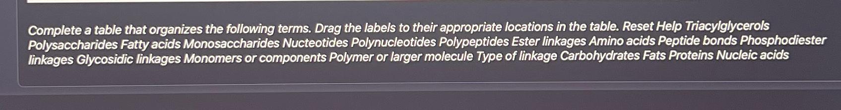 Solved Complete a table that organizes the following terms. | Chegg.com