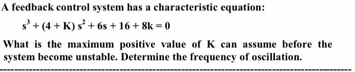 Solved A feedback control system has a characteristic | Chegg.com