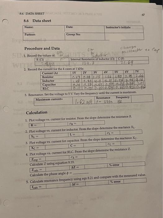 Solved Experiment 8 SIMPLE AC CIRCUITS : REACTANCE and | Chegg.com