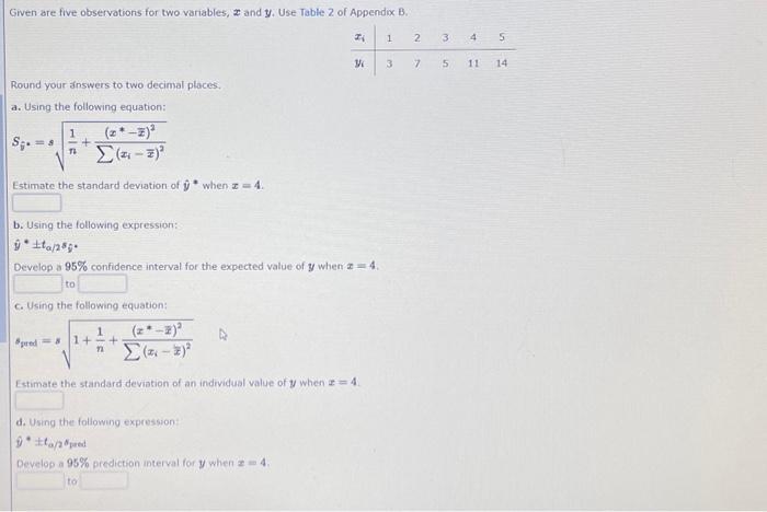 Solved Given are five observations for two variables, x and | Chegg.com