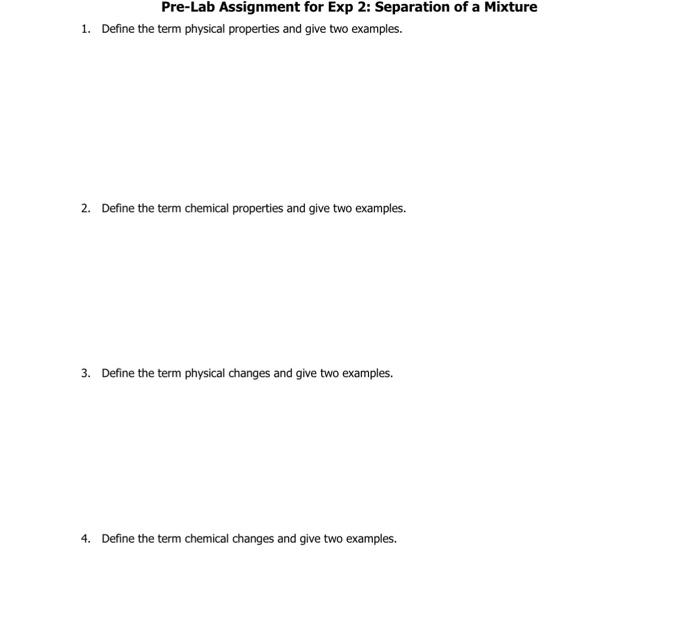 Solved Pre-Lab Assignment for Exp 2: Separation of a Mixture | Chegg.com